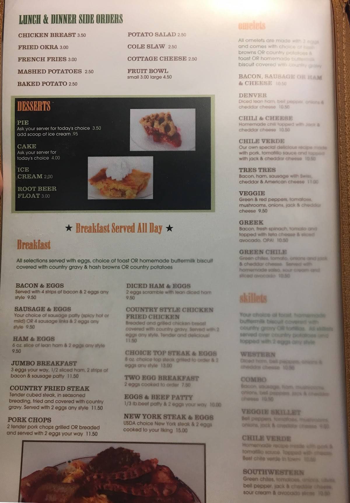 Menu at Sugar Mill restaurant, Bakersfield