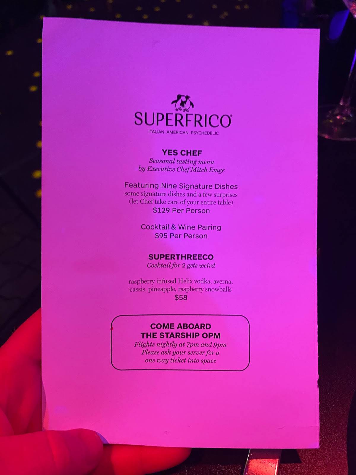 Menu at Superfrico pub & bar, Las Vegas