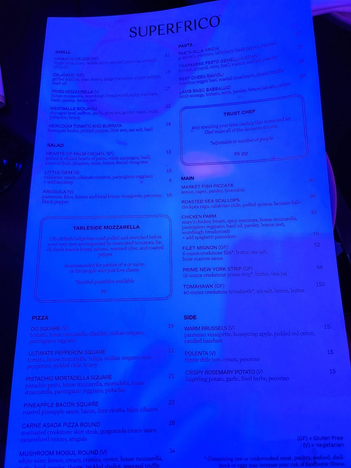 Menu at Superfrico pub & bar, Las Vegas