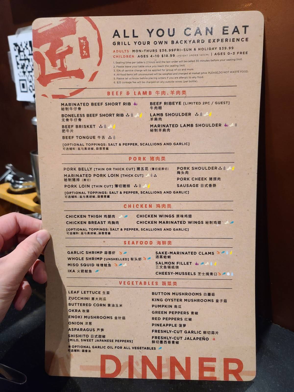 Menu at TAKUMI Japanese BBQ, Mississauga
