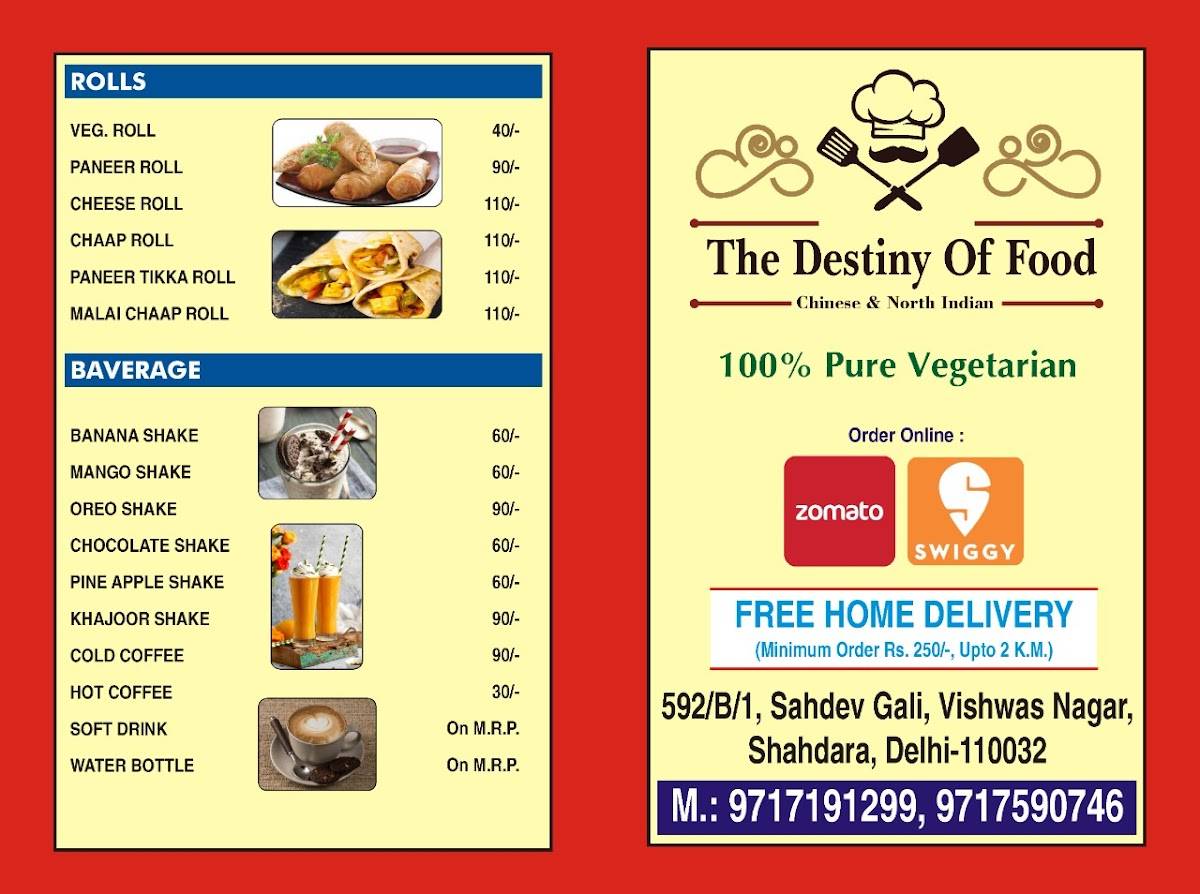 Menu at The Destiny Of Food, Delhi