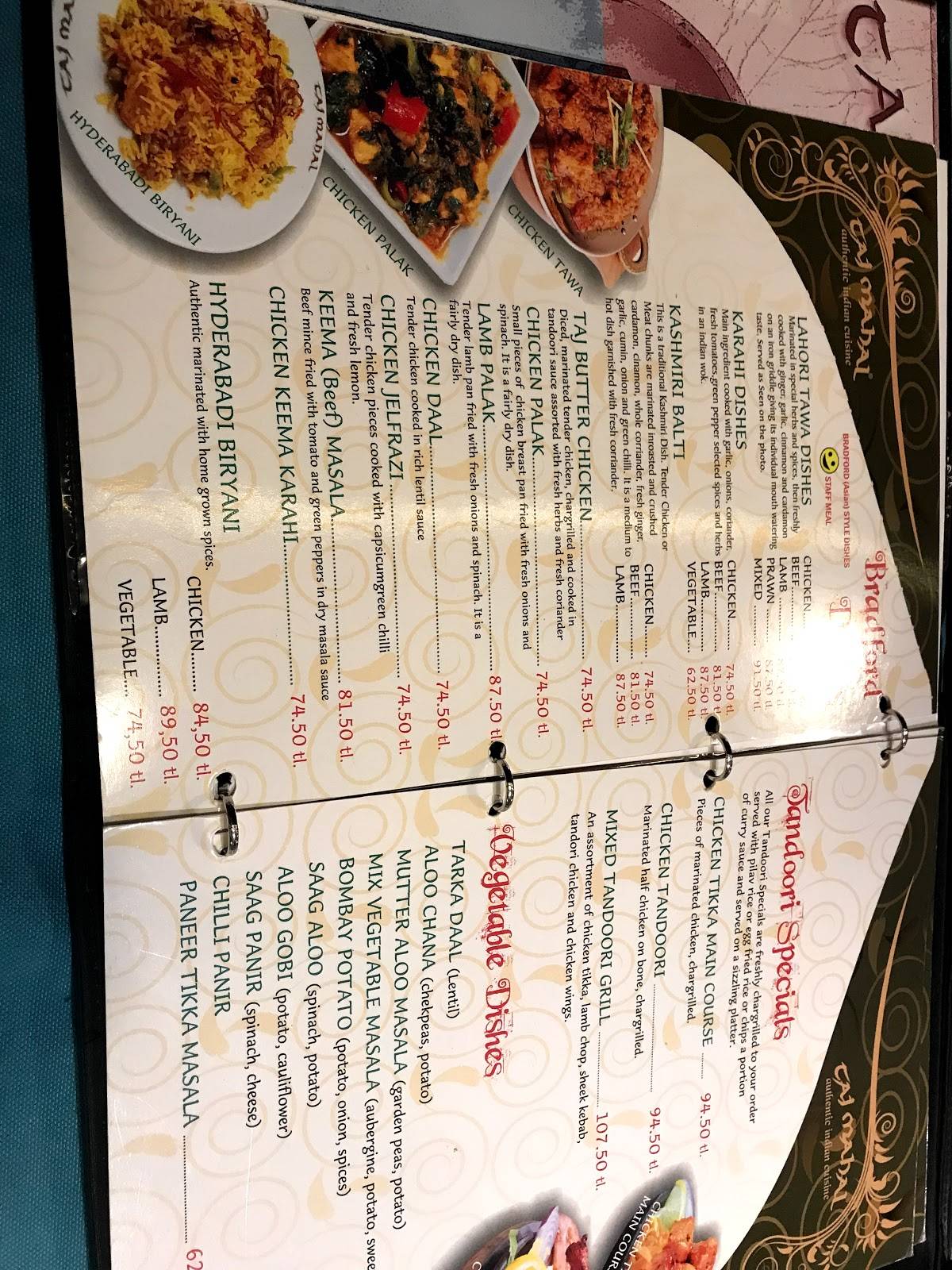 Menu at Taj Mahal, Marmaris, Karacan plaza Taj mahal rest