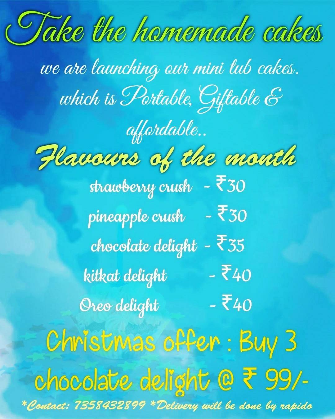 Menu at Take the homemade cakes, Chennai