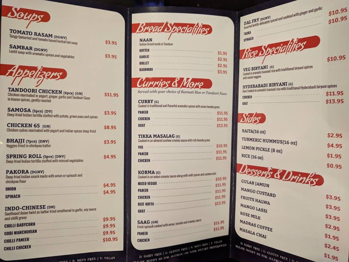 Menu at Tandoori Guys restaurant, Broken Arrow