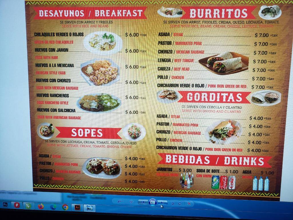 Menu at Taqueria los compadres restaurant, Chicago, S Western Ave