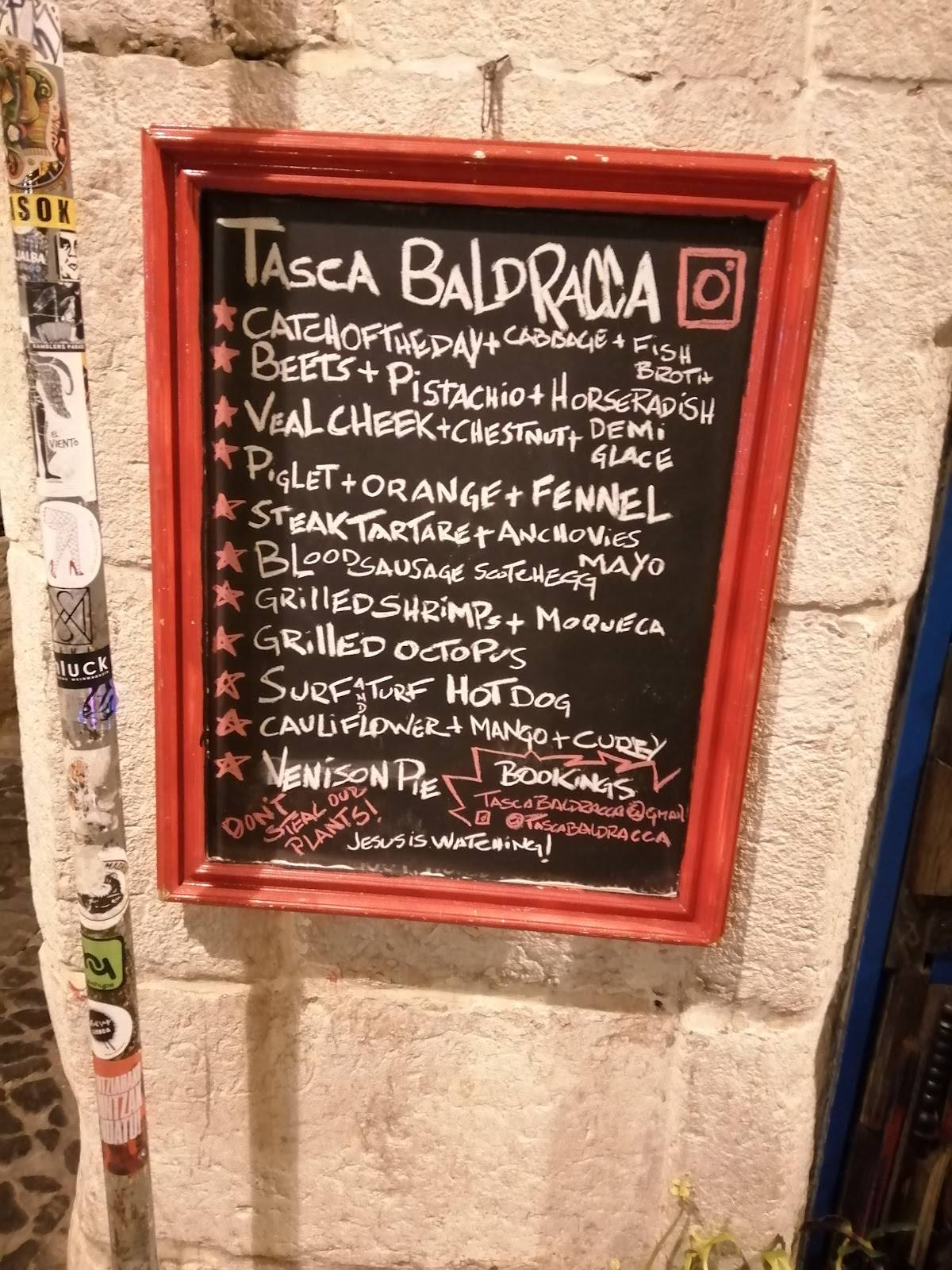 Menu at Tasca Baldracca restaurant, Lisbon