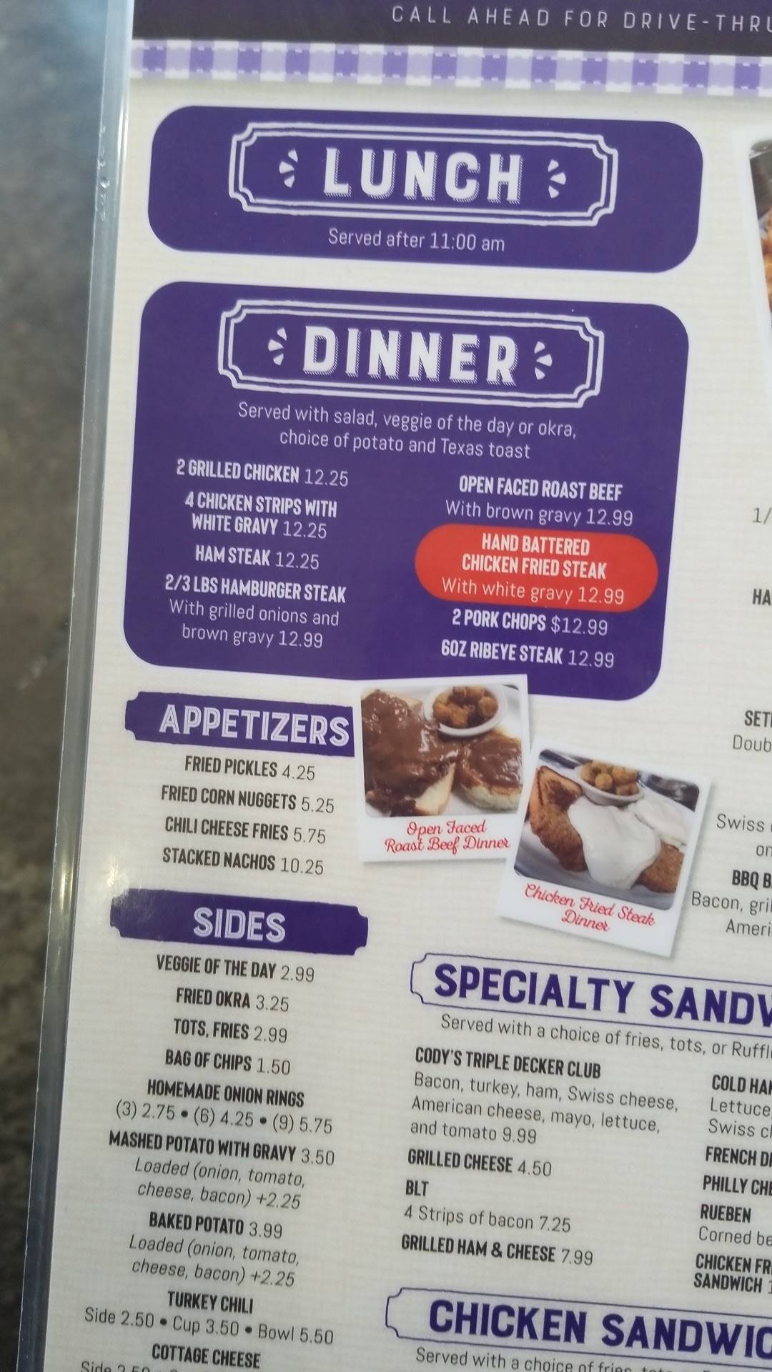 Menu at Tater's Fresh Grill restaurant, Lowell
