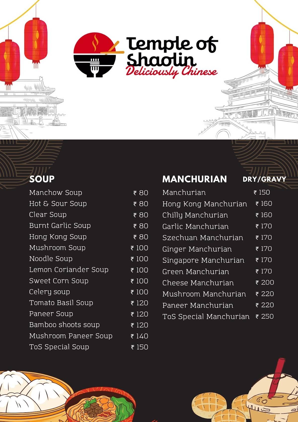 Menu at Temple of Shaolin, Ahmedabad