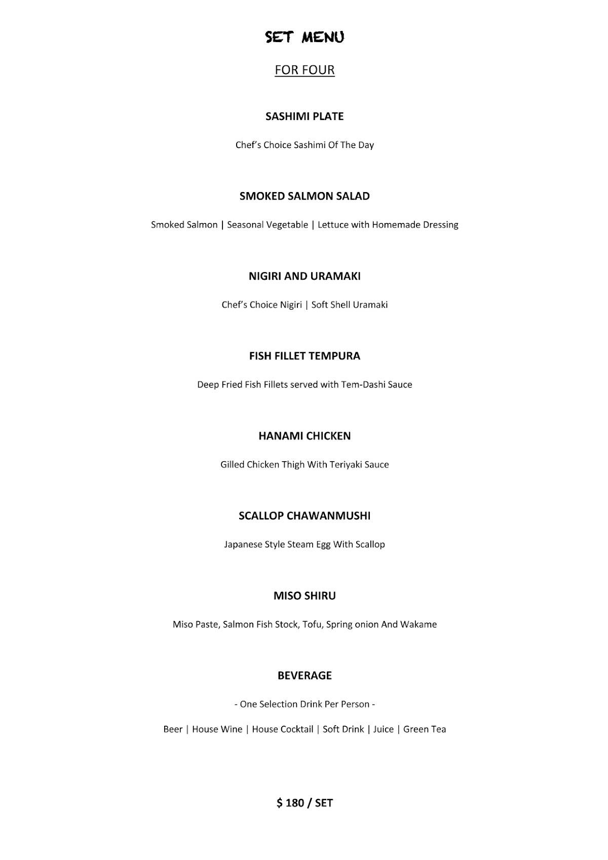 Menu at Tenya - Japanese Restaurant & Bar, Brisbane City