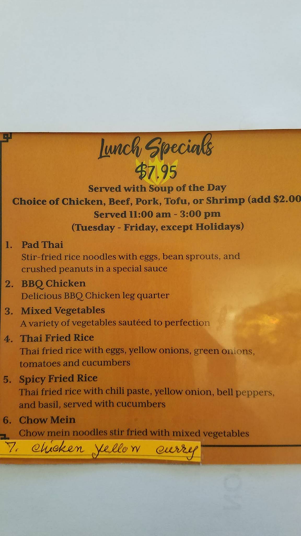 Menu at Thai 66 restaurant, Kingman