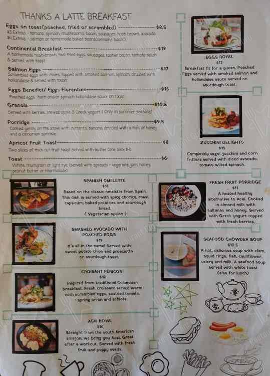 Menu at Thanks a Latte cafe, Balwyn
