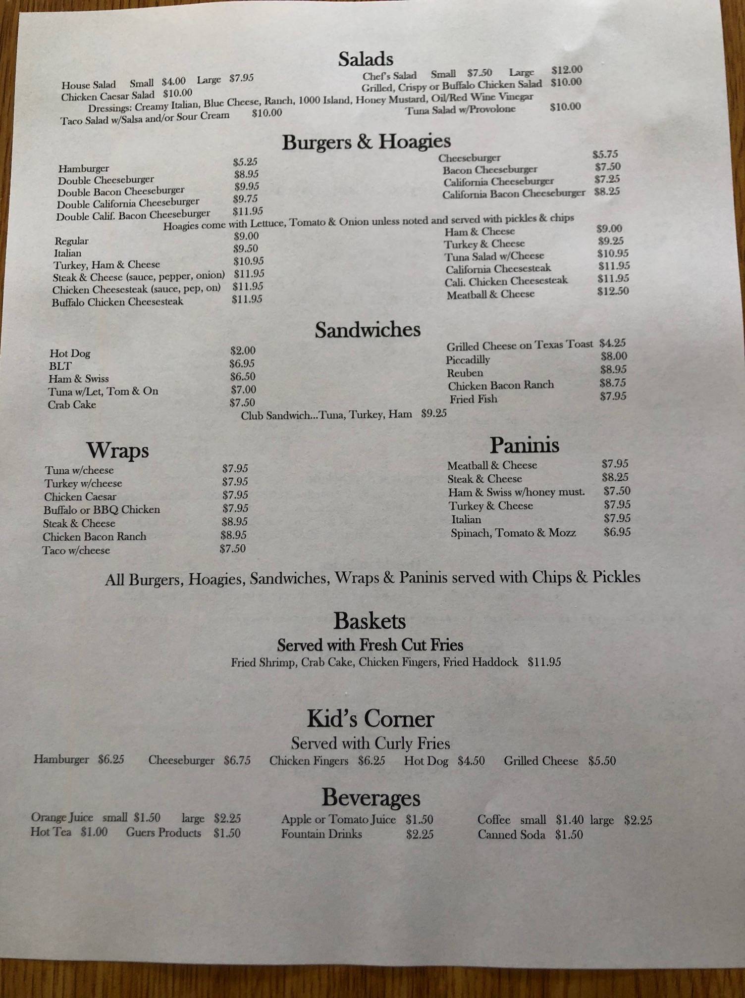 Menu at The 123 Cafe, Mahanoy City, 123 E Centre St