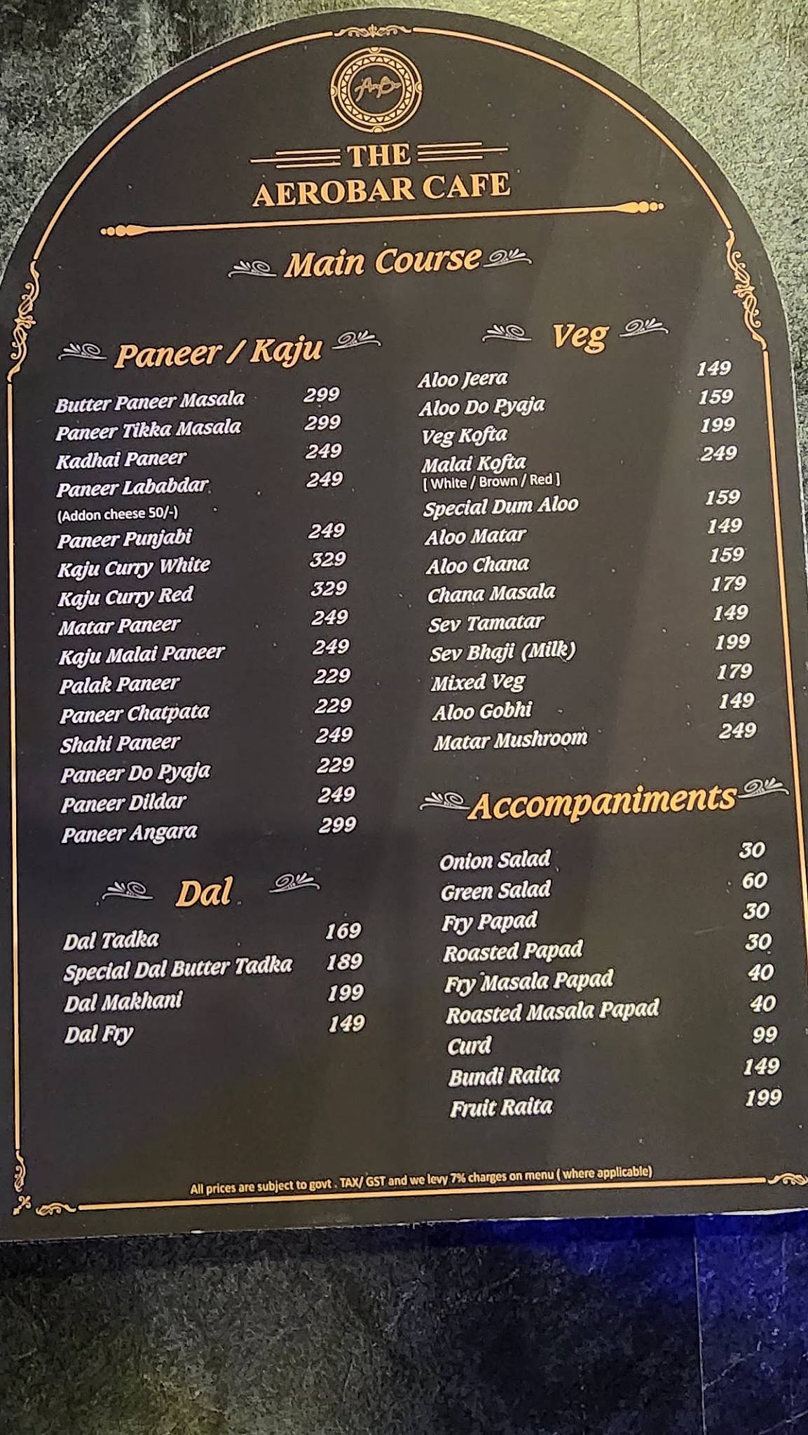 Menu at The Aerobar Cafe, Indore
