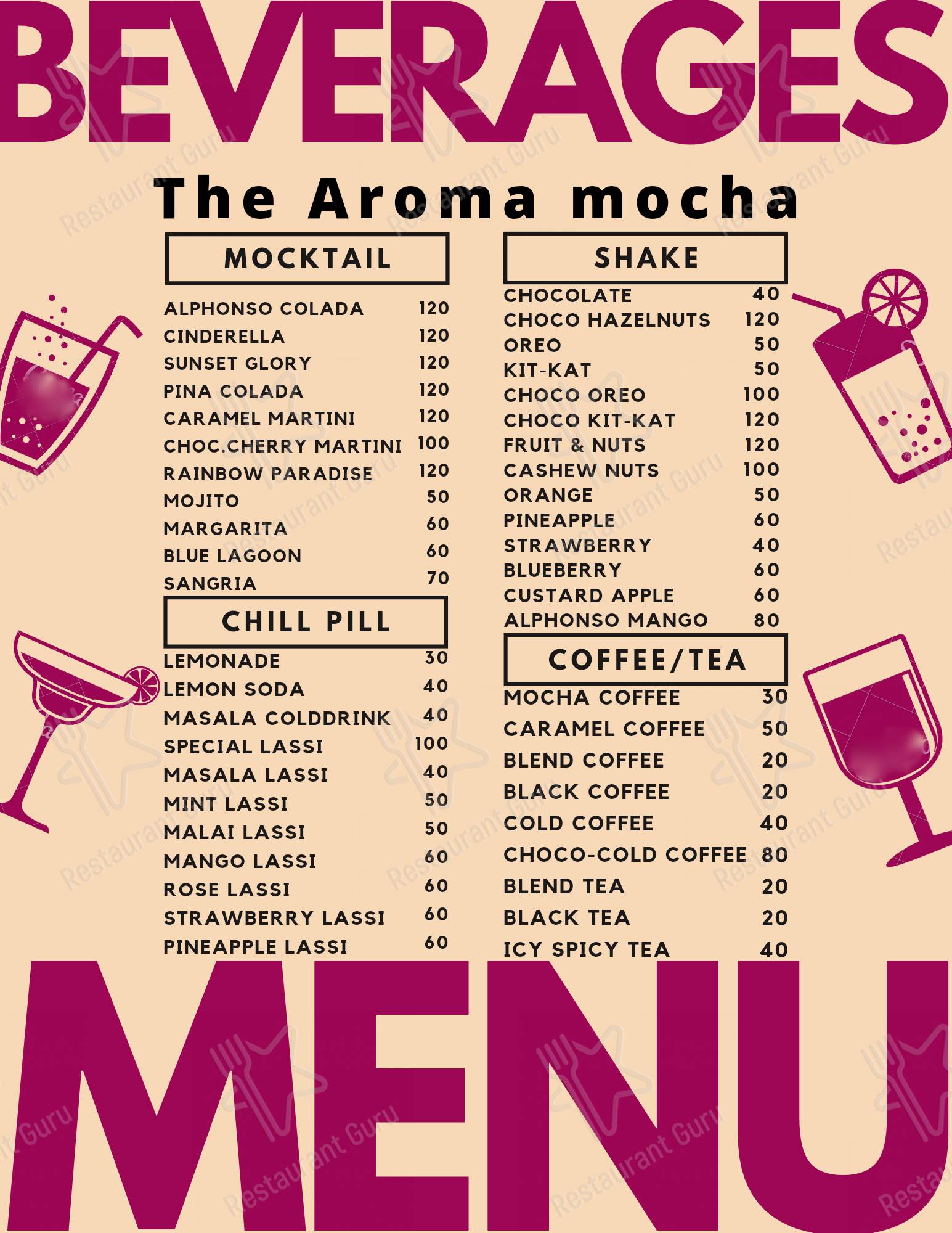 Menu at The Aroma Mocha, Bijuri