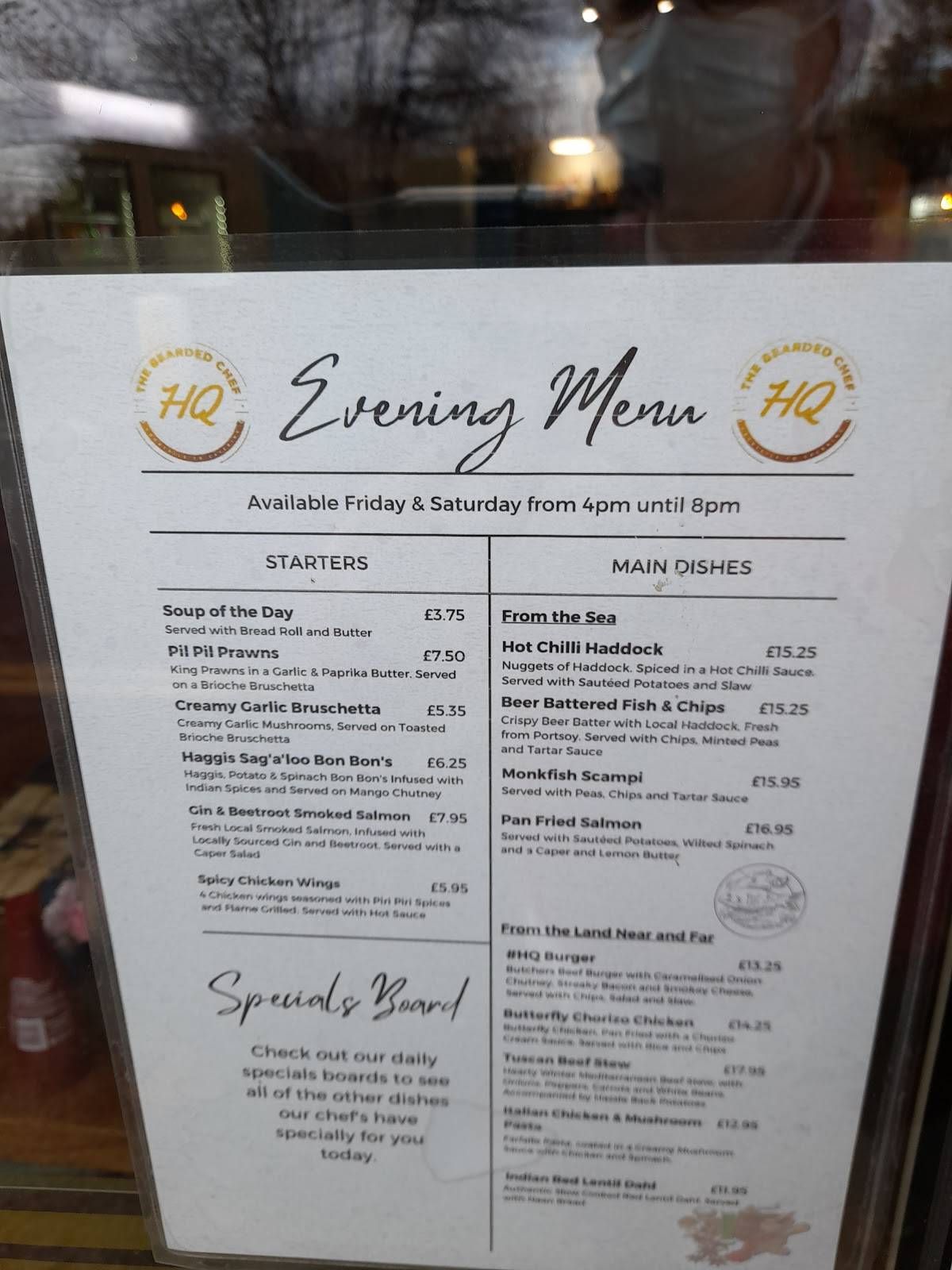 Menu at The Bearded Chef HQ restaurant, Elgin