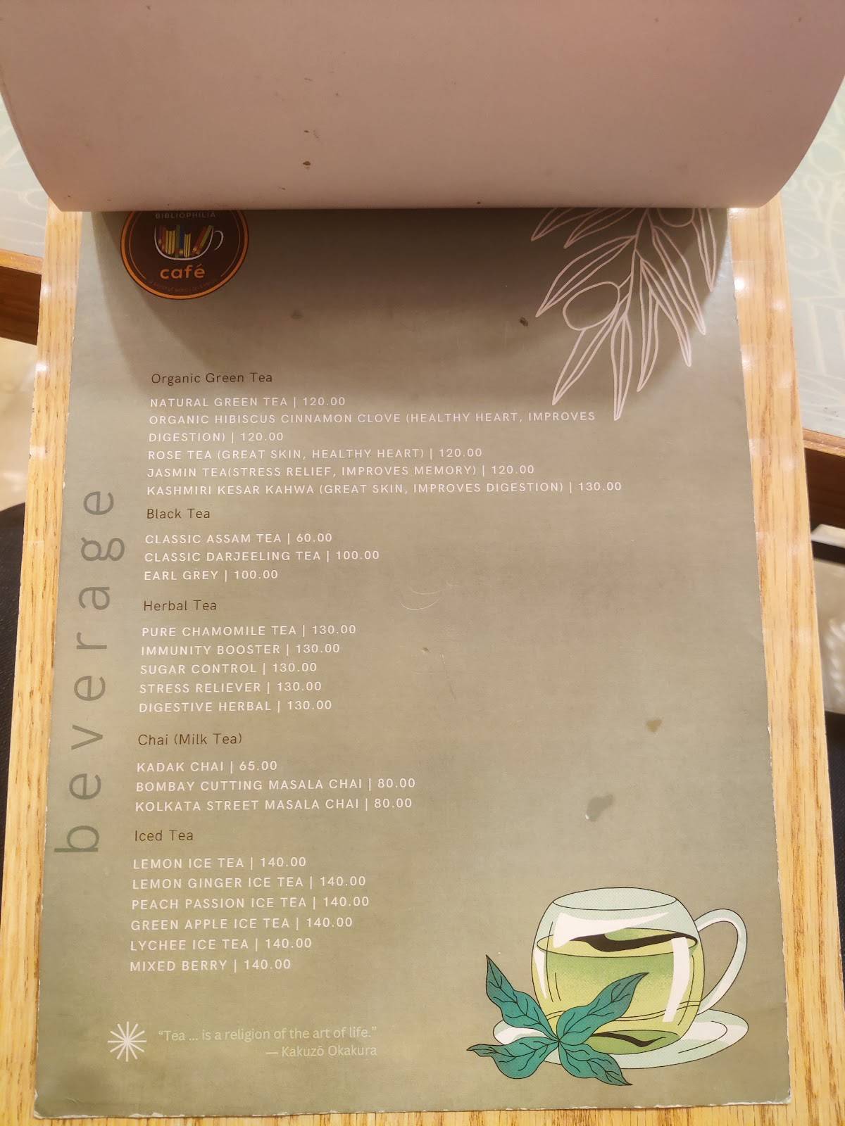 Menu at The Bibliophilia Café, Guwahati