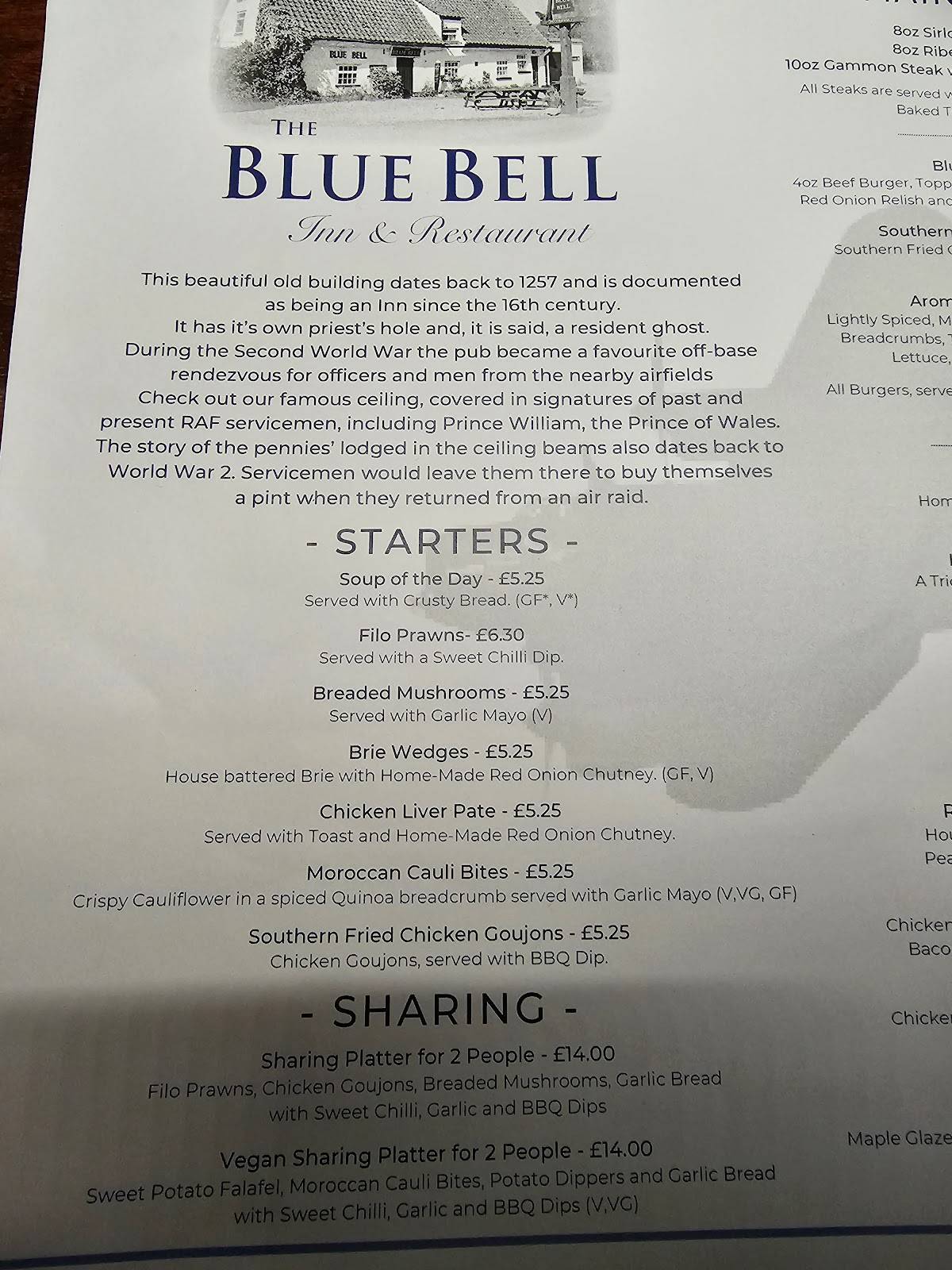 Menu at The Blue Bell Inn pub & bar, Tattershall
