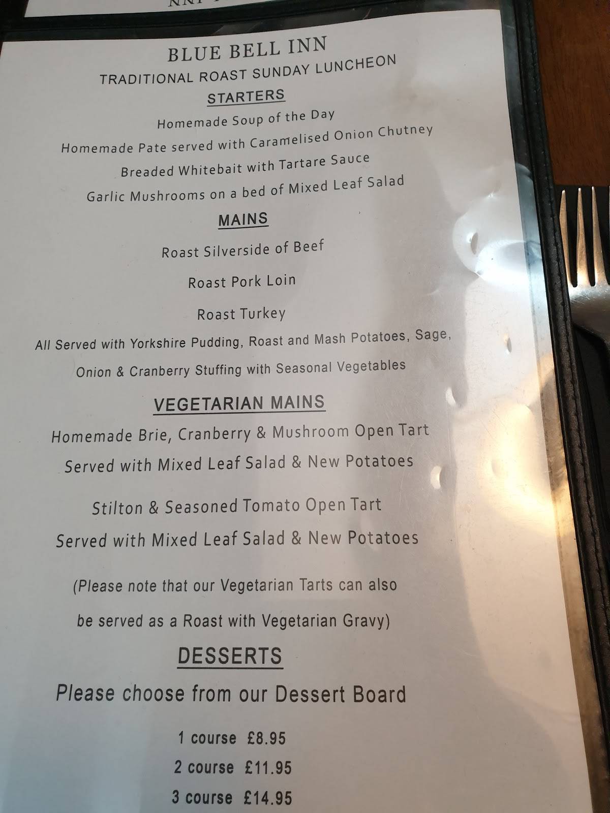 Menu at The Blue Bell Inn pub & bar, Tattershall