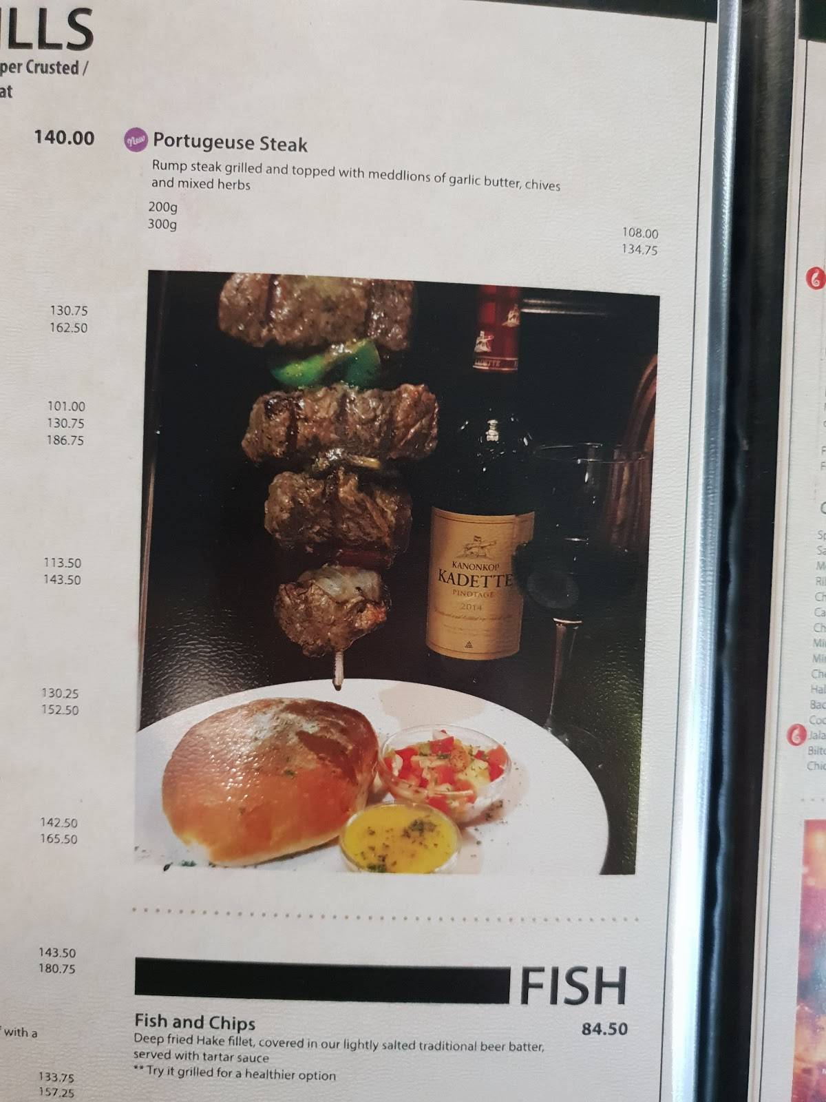 Menu at The Broken Pot restaurant, Potchefstroom