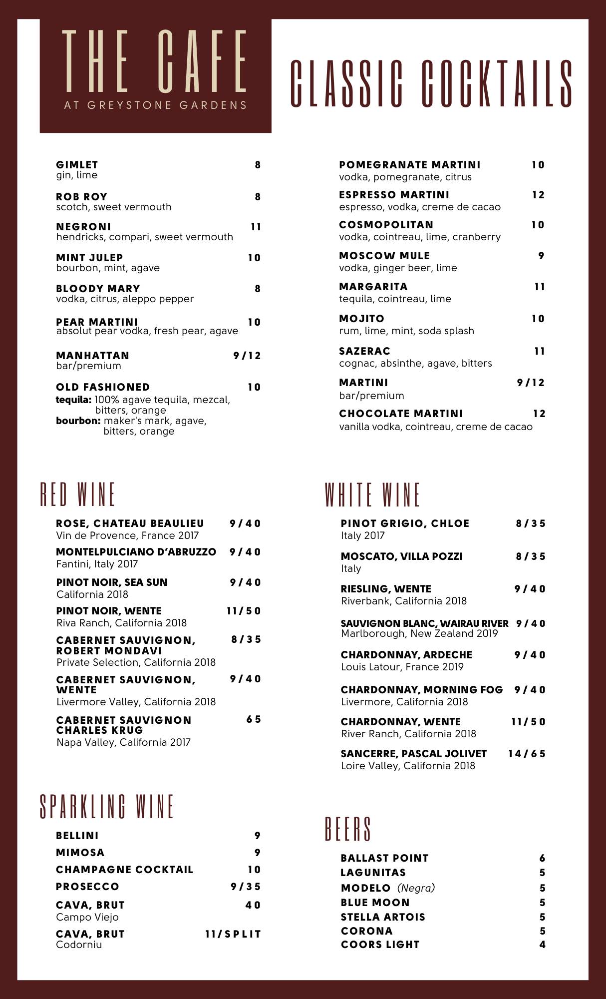 Menu at The Cafe at Greystone Gardens, Clarks Summit