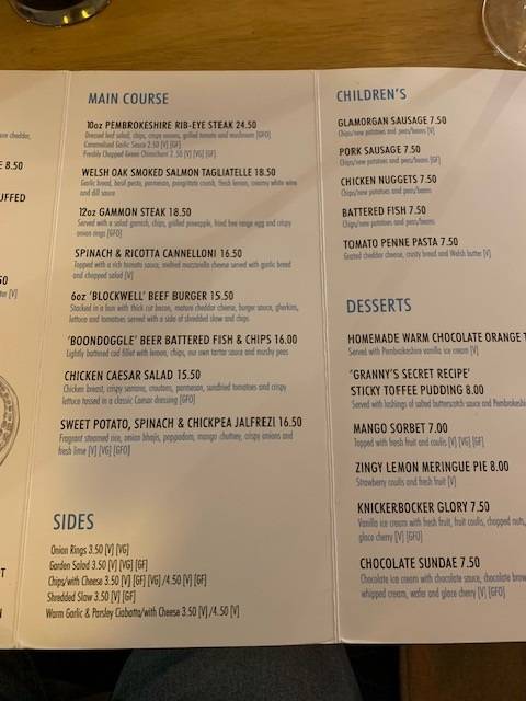 Menu at The Castle pub & bar, Little Haven, 1 Grove Pl