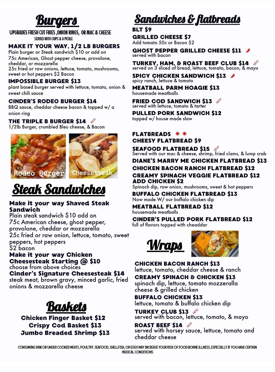 Menu at The Cinder Inn pub & bar, East Stroudsburg, 91 Mill Creek Rd
