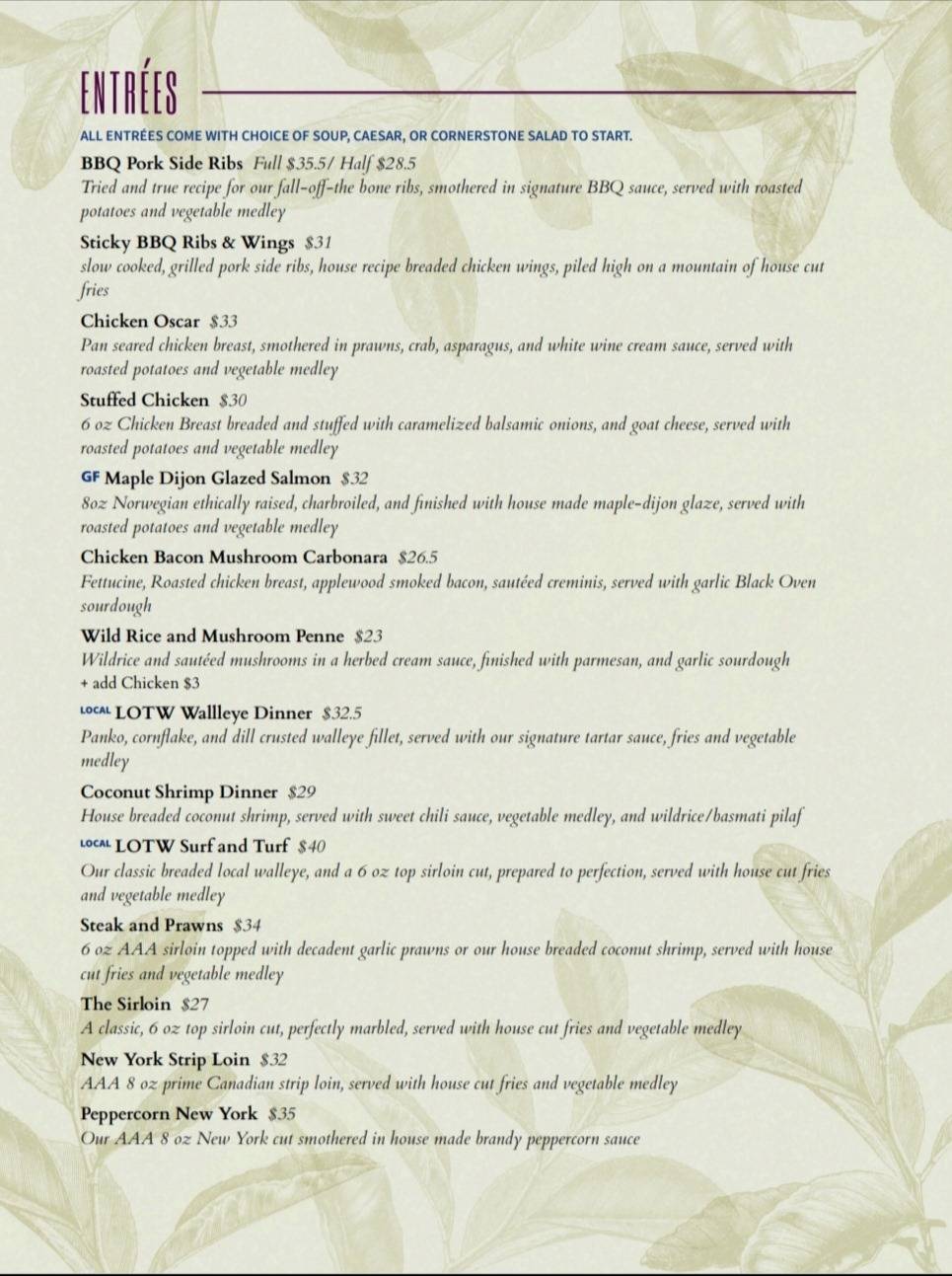 Menu at Cornerstone pub & bar, Kenora