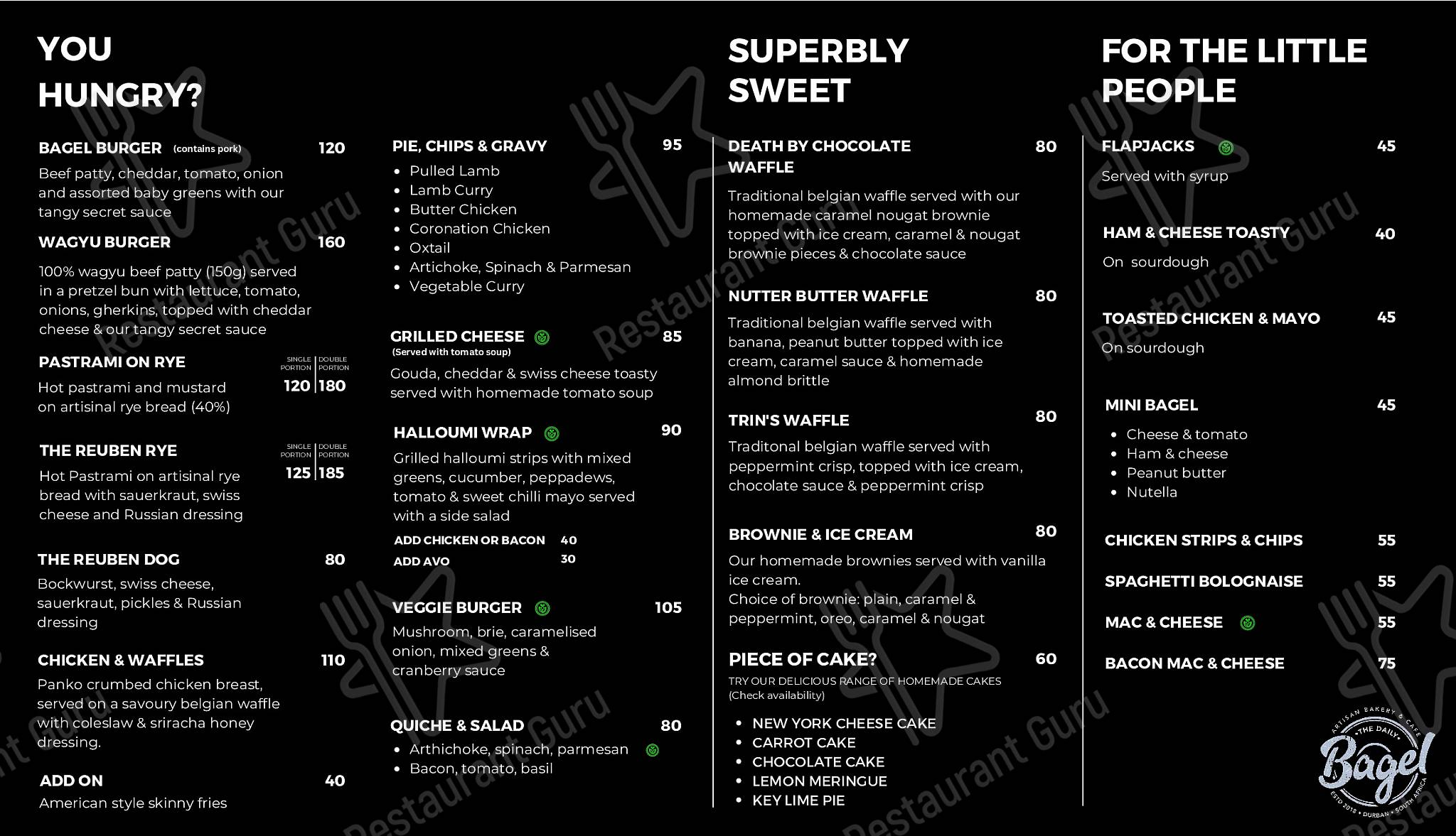 Menu at The Daily Bagel, Mount Edgecombe