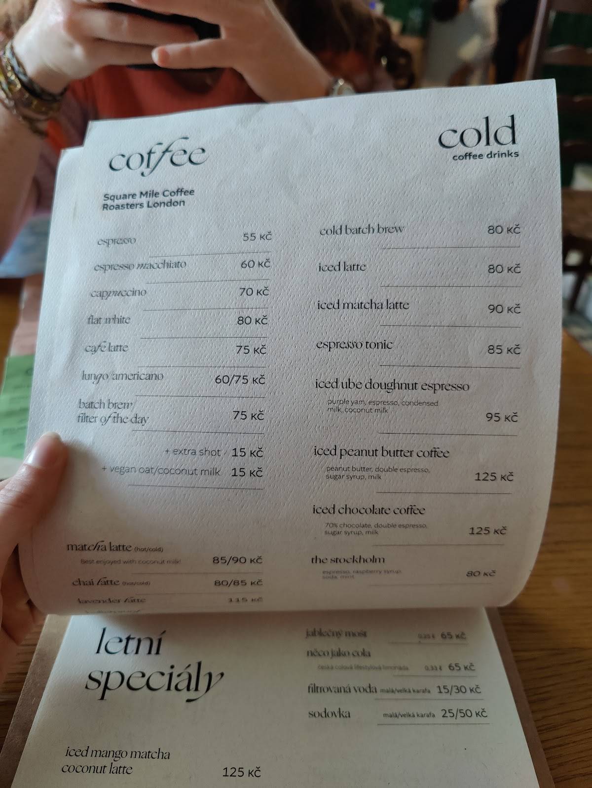 Menu at The FLAT cafe, Prague