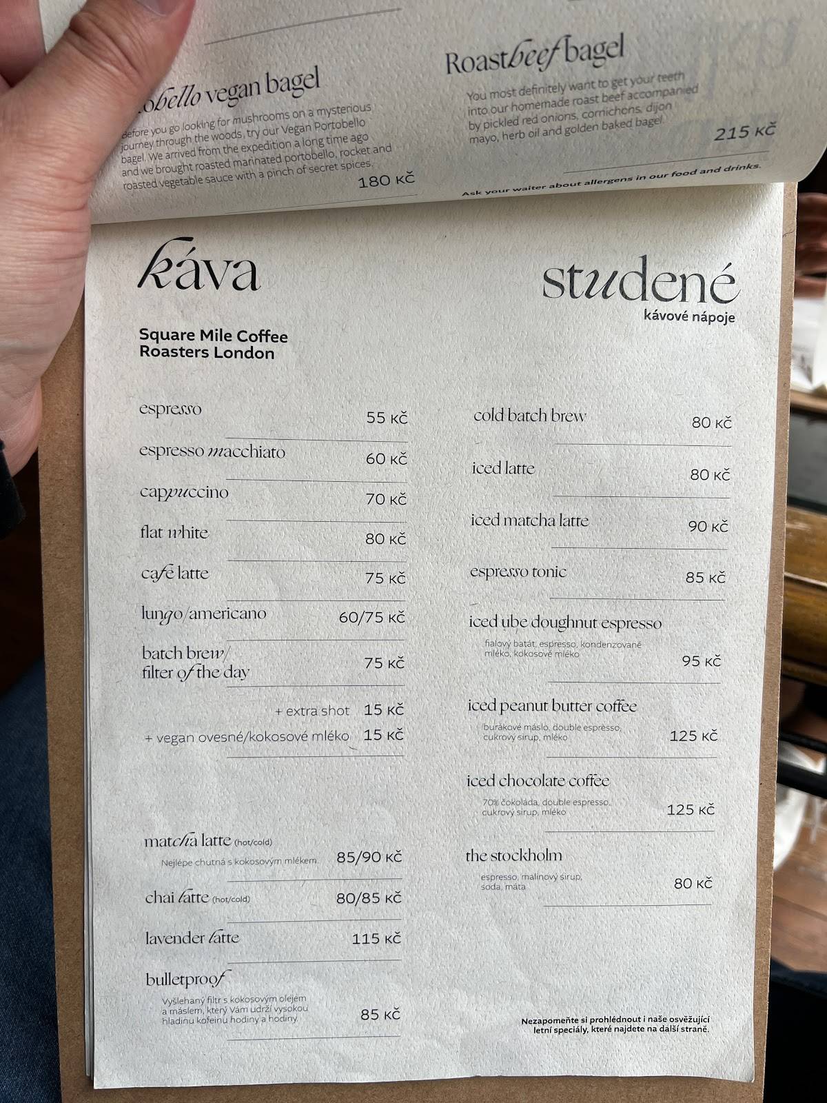 Menu at The FLAT cafe, Prague