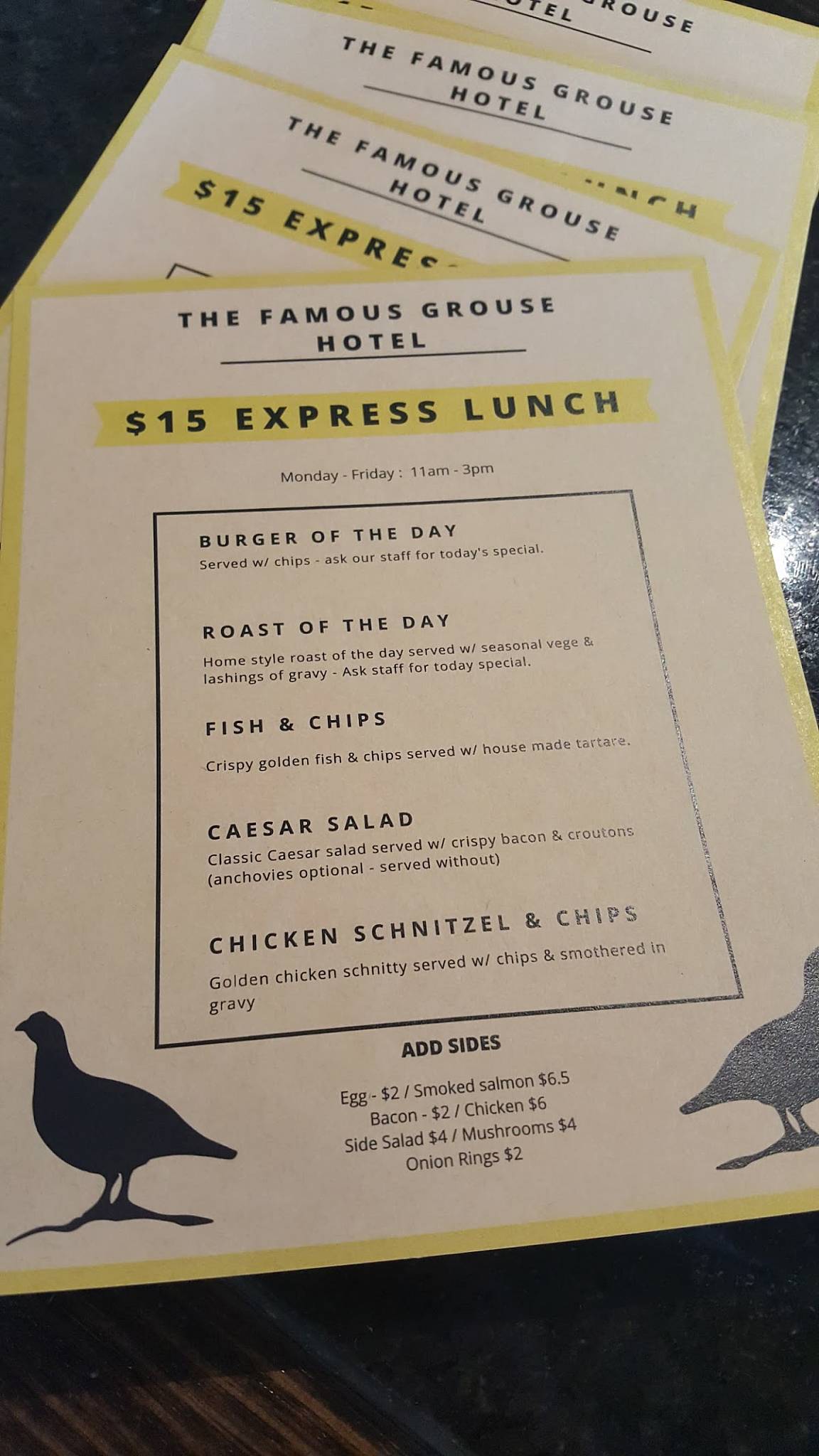 Menu at The Famous Grouse Hotel restaurant, Lincoln