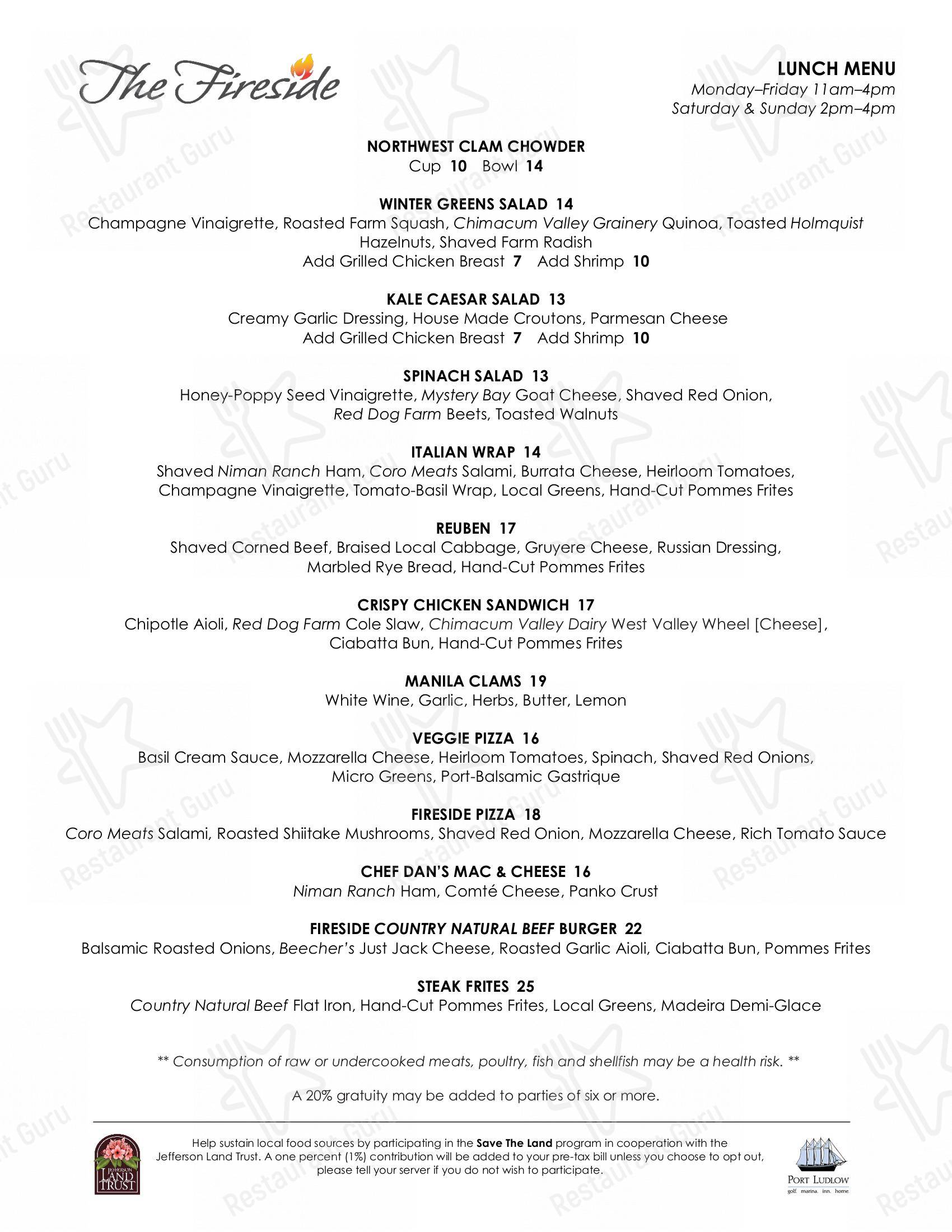 Menu at The Fireside Restaurant, Port Ludlow, 1 Heron Rd