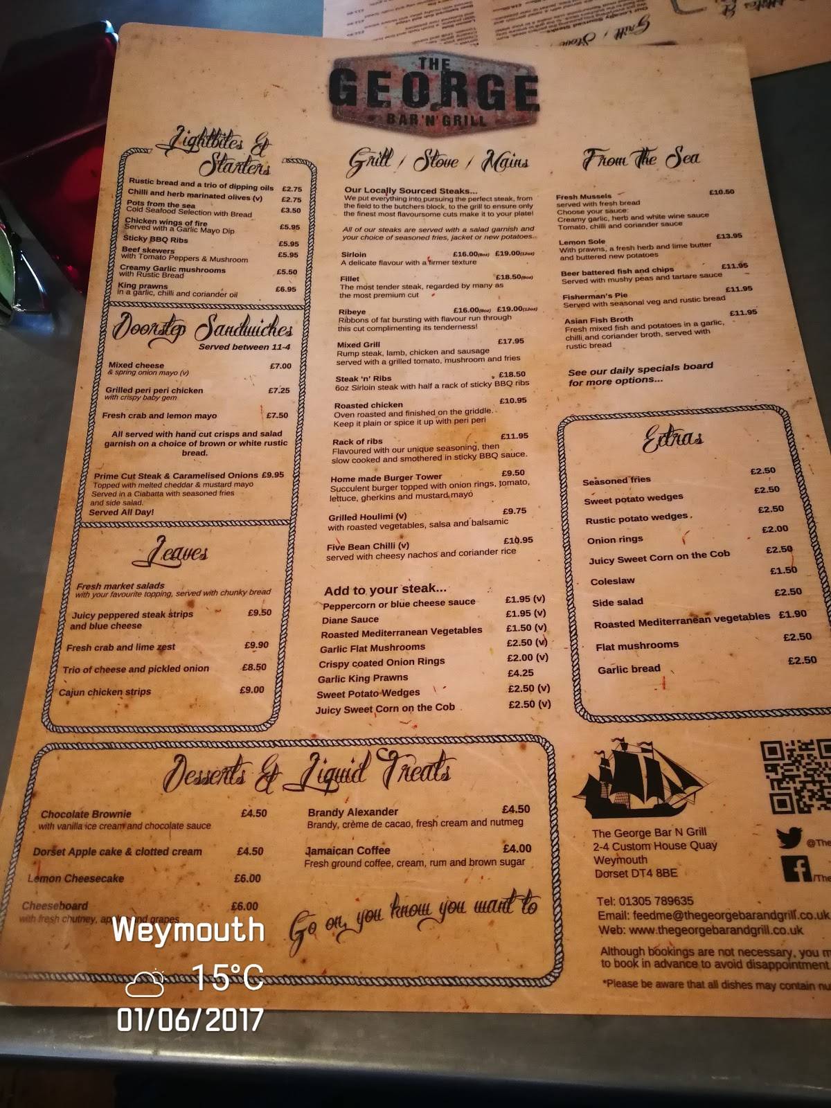 Menu at The George Bar & Grill, Weymouth