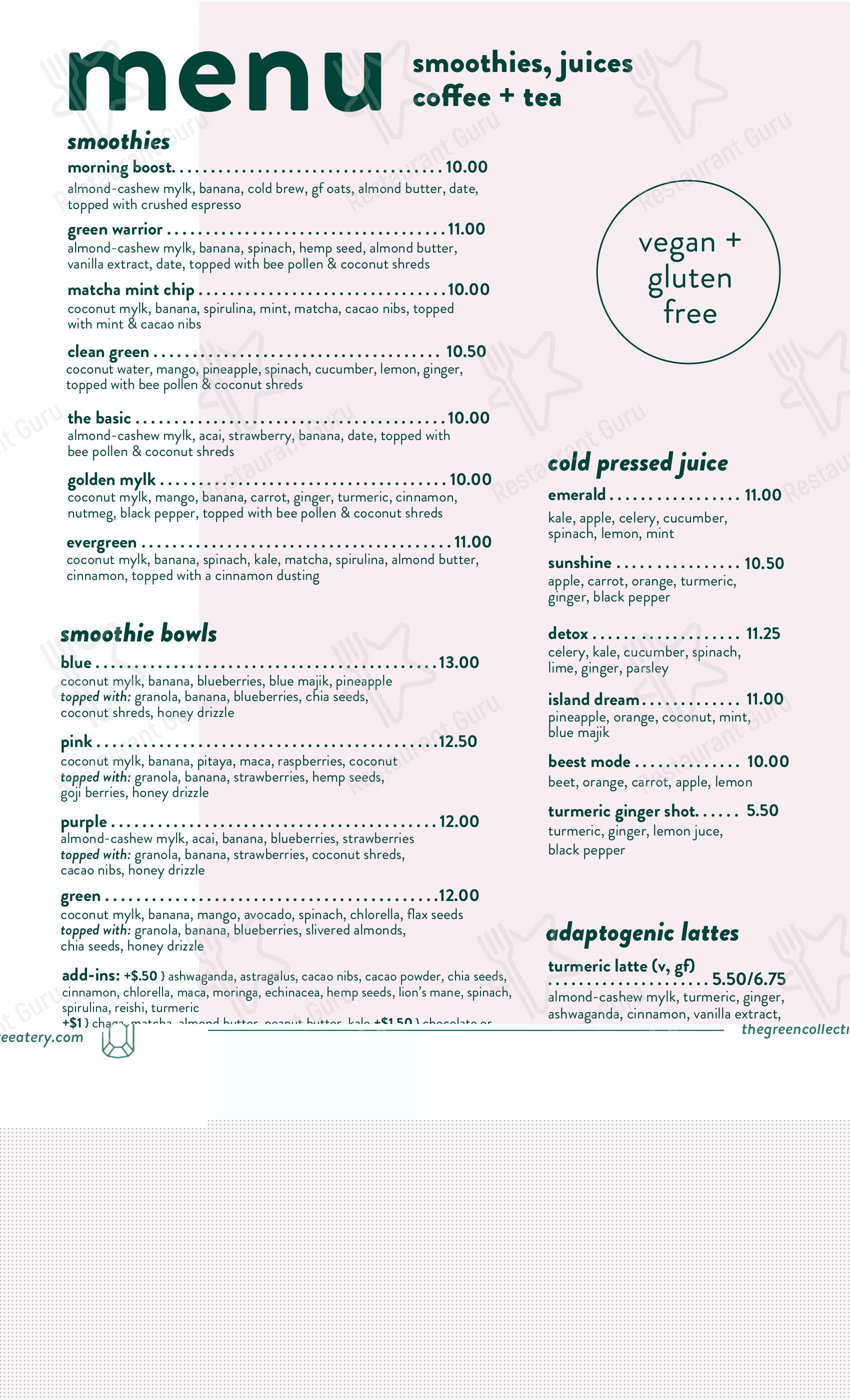 Menu at The Green Collective Eatery pub & bar, Denver