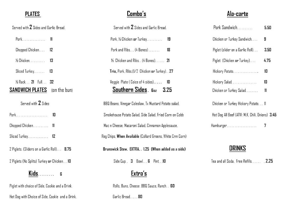 Menu at The Happy Hawg BBQ, Hiawassee