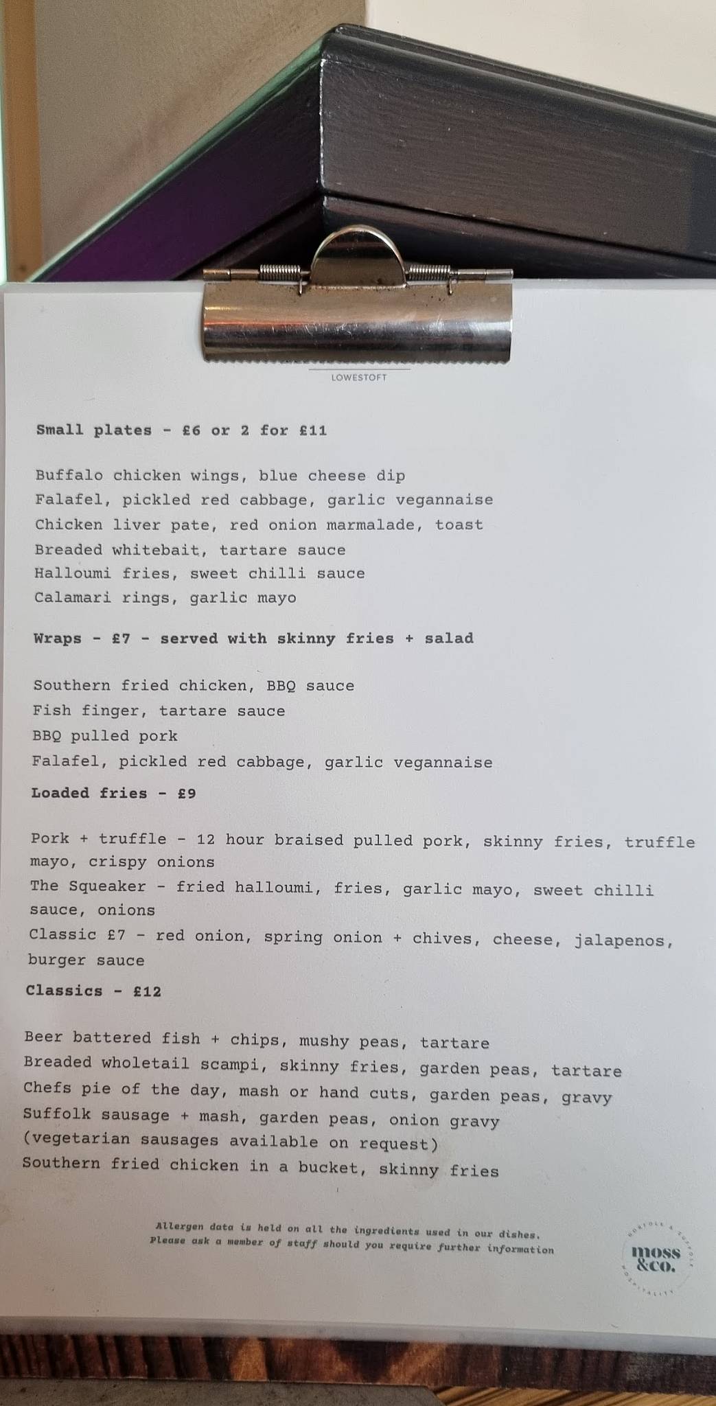 Menu at The Harbour Inn pub & bar, Lowestoft, Bridge House