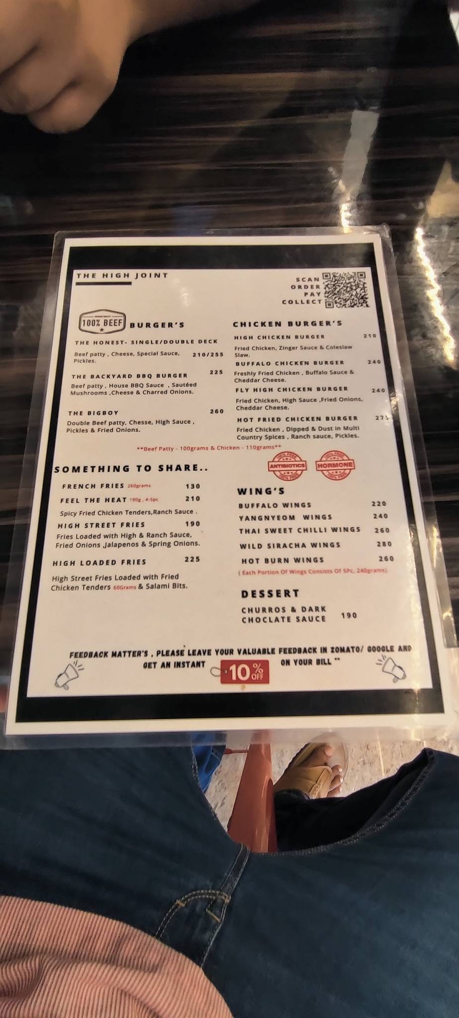 Menu at The High Joint Navalur, Chennai