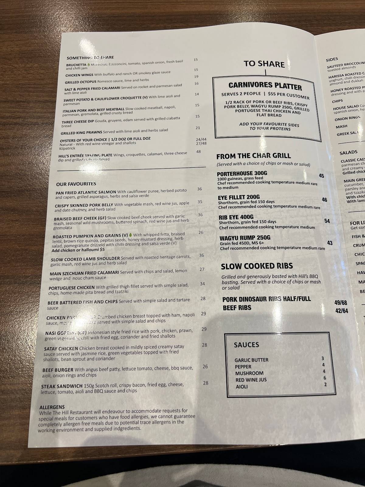 Menu at The Hill Restaurant Bar & Cafe, Berwick
