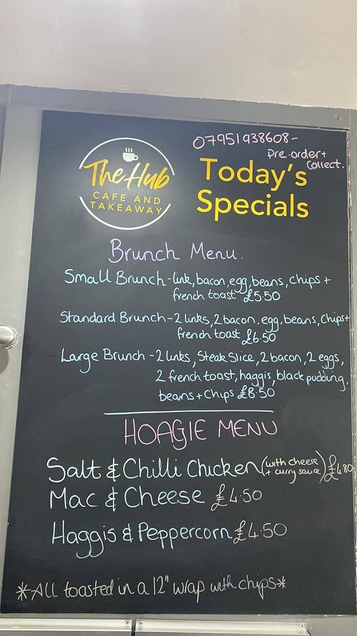 Menu at The Hub Cafe, Grangemouth