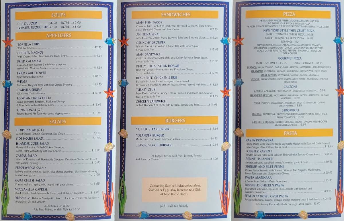 Menu at The Islander Grill and Tiki Bar, Palm Beach Shores