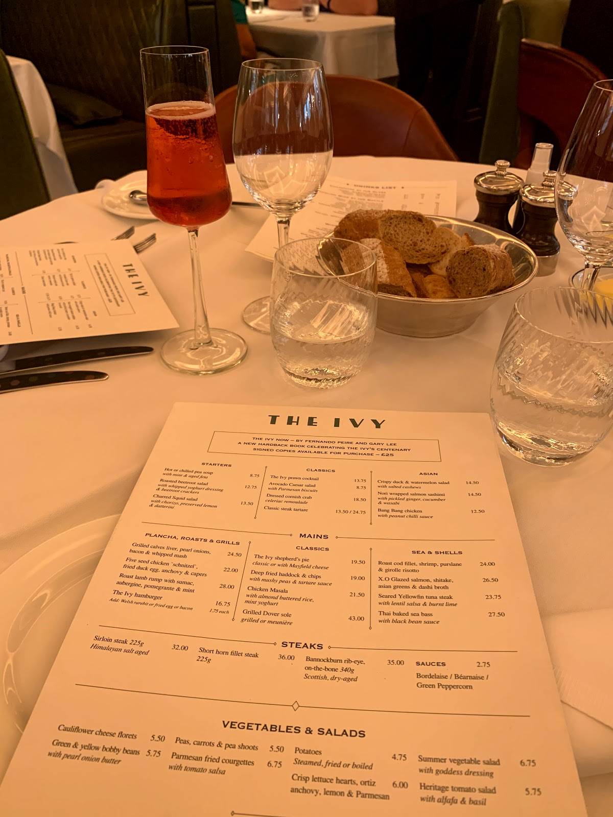 Menu at The Ivy restaurant, London, 1-5 West St