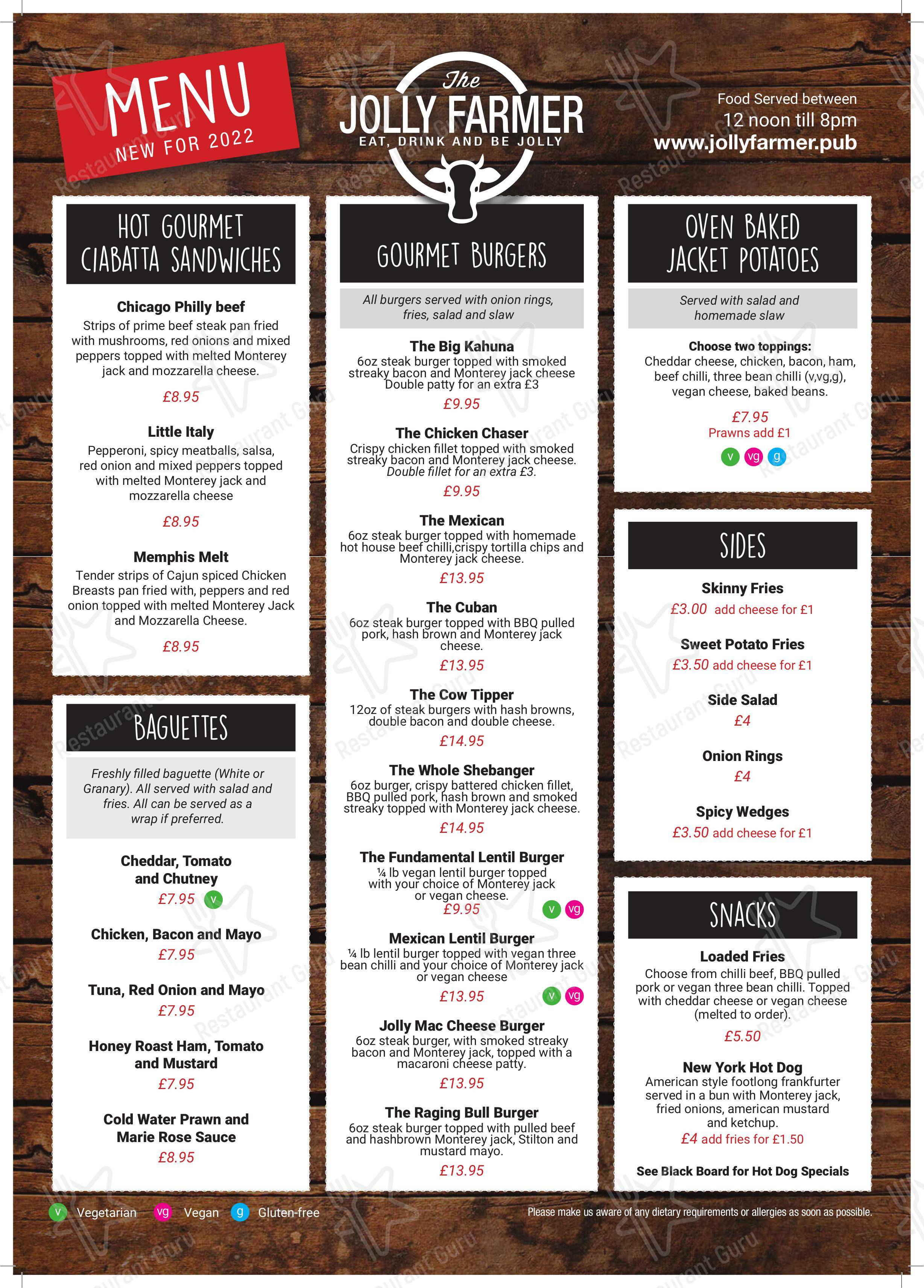 Menu at The Jolly Farmer pub & bar, Newton Abbot