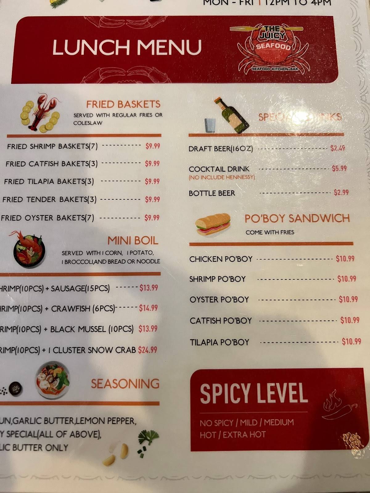 Menu at The Juicy Seafood restaurant, Prattville