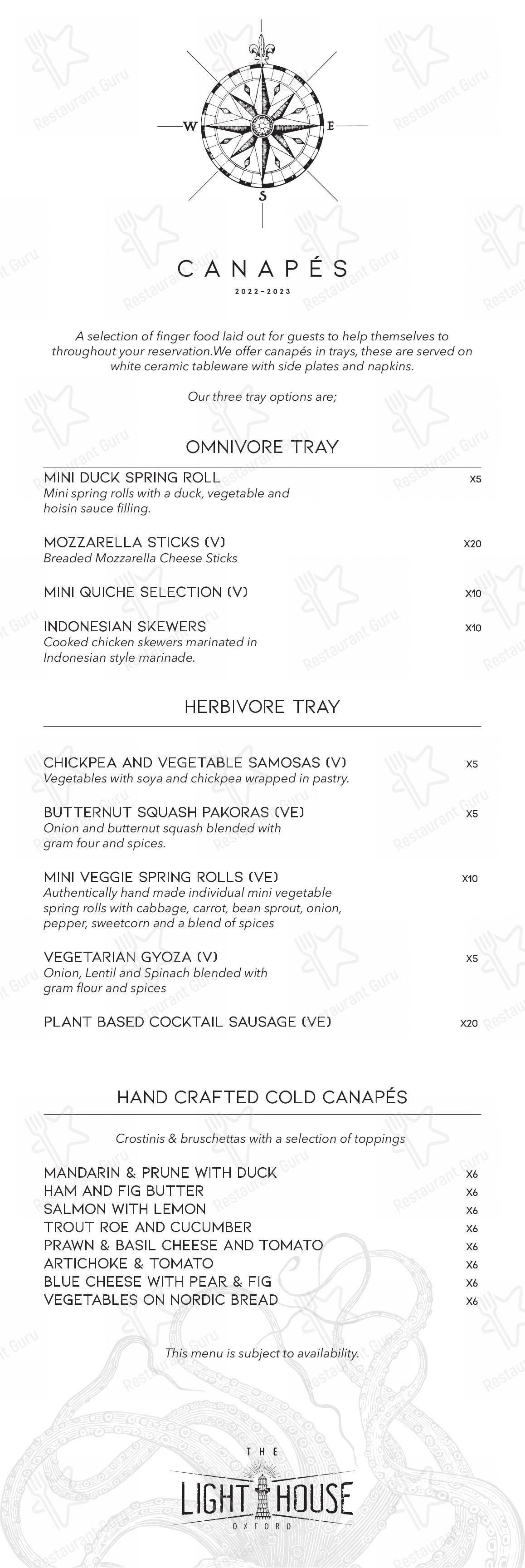 Menu at The Lighthouse pub & bar, Oxford