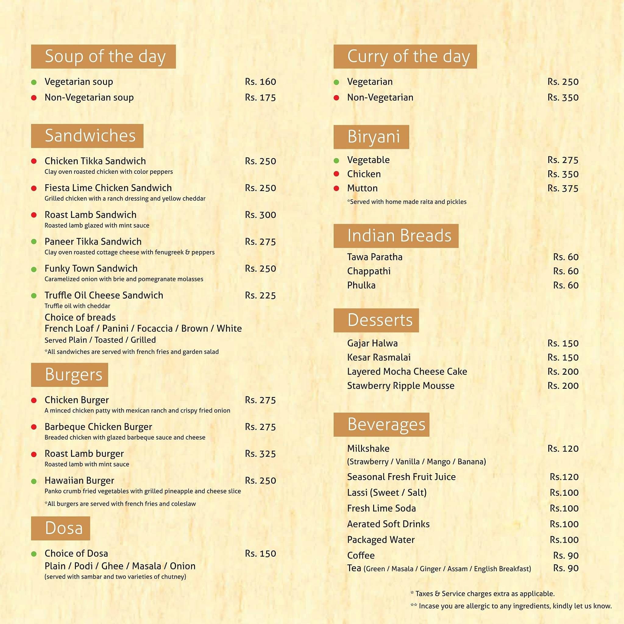 Menu at The Lobby Cafe, Chennai, Radha Regent