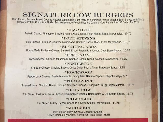Menu at The Local Cow fast food, Gresham