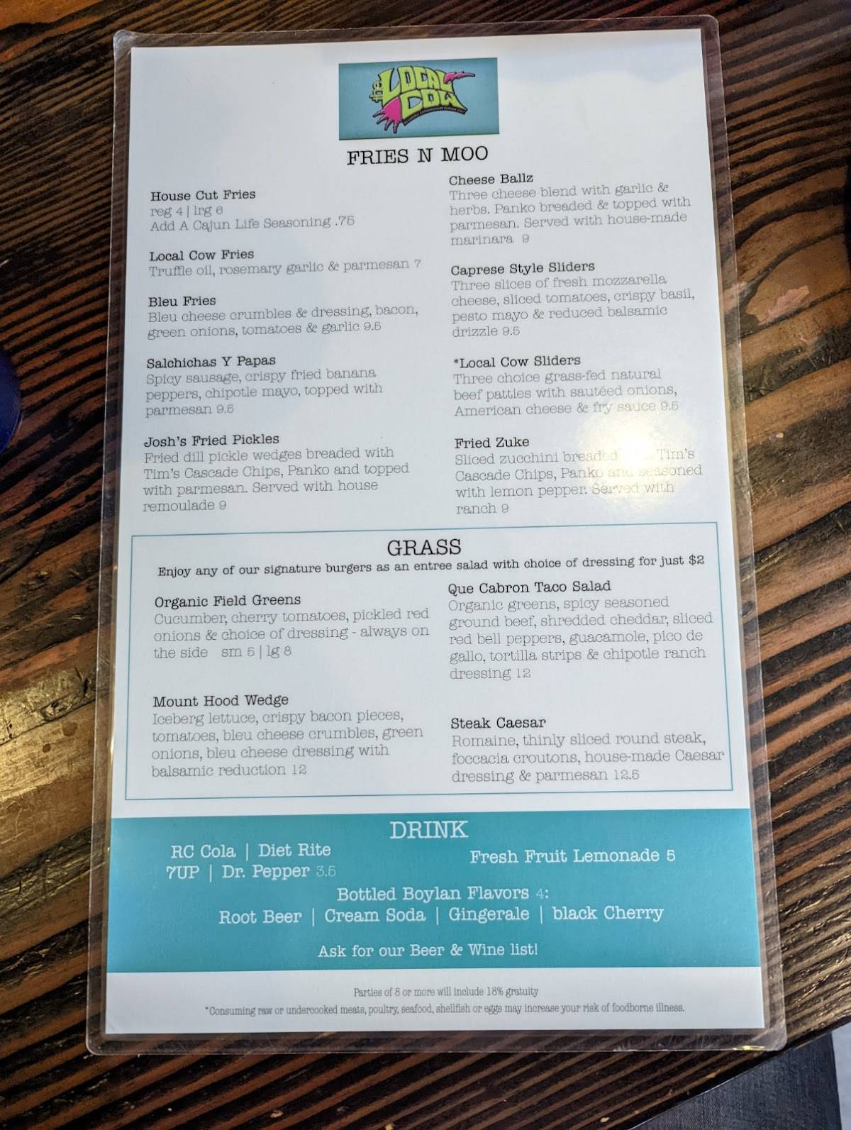 Menu at The Local Cow fast food, Gresham