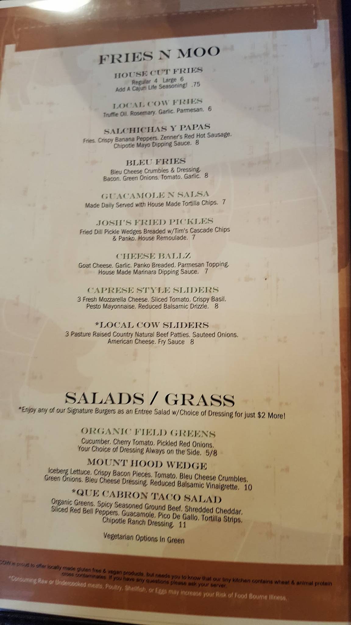 Menu at The Local Cow fast food, Gresham