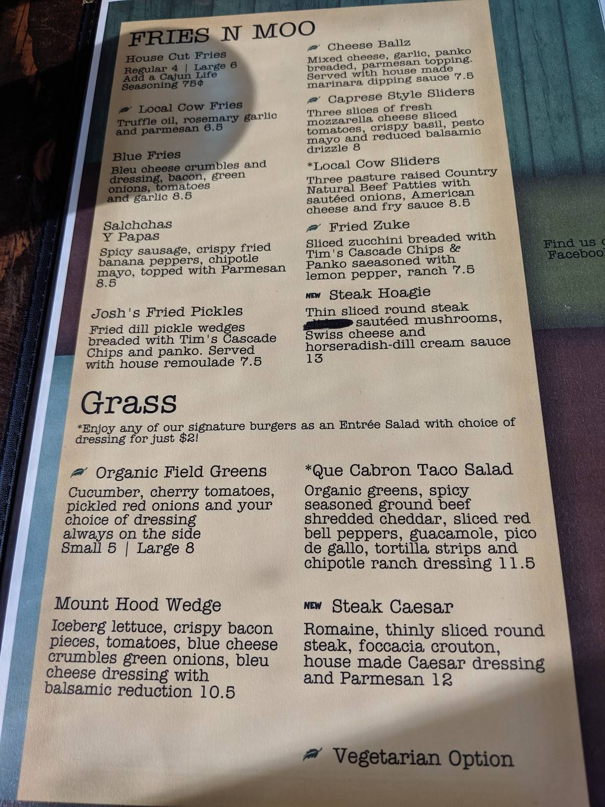 Menu at The Local Cow fast food, Gresham