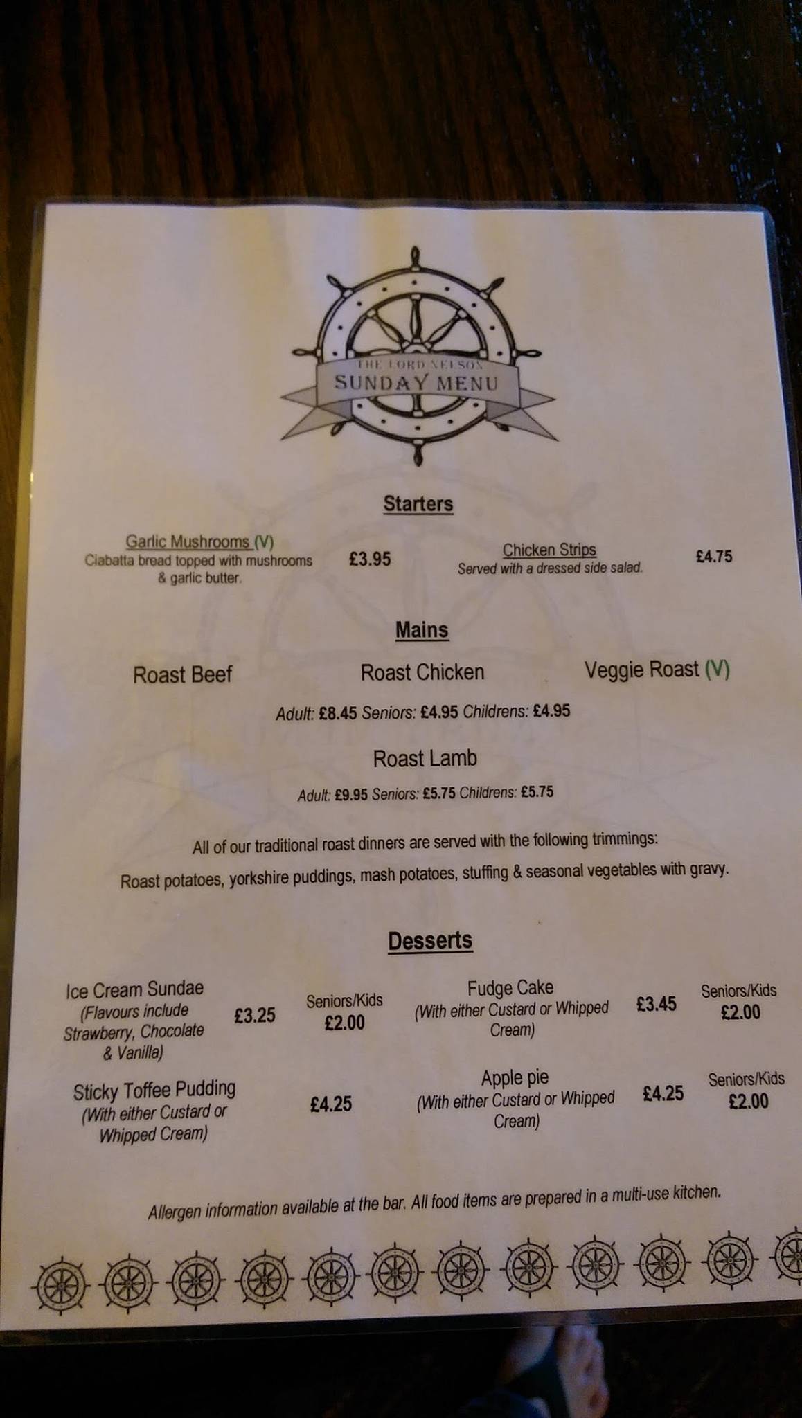 Menu at The Lord Nelson Pub & Kitchen, Topsham